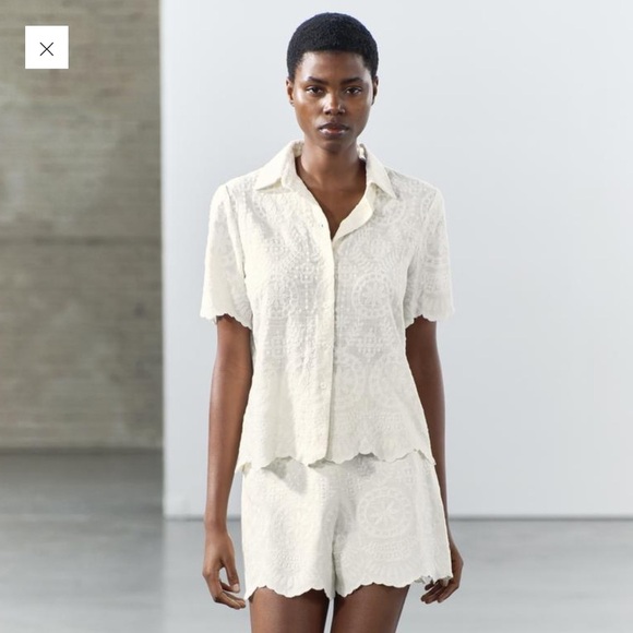 Zara | Shorts | Zara Cream Embroidered Lace Twopiece Set Xl | Poshmark